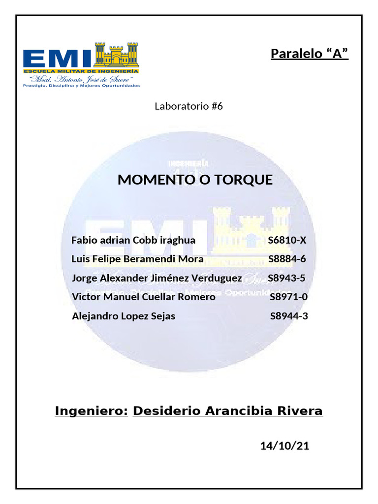 Laboratorio de Torque y Fuerzas | PDF | Masa | Fuerza