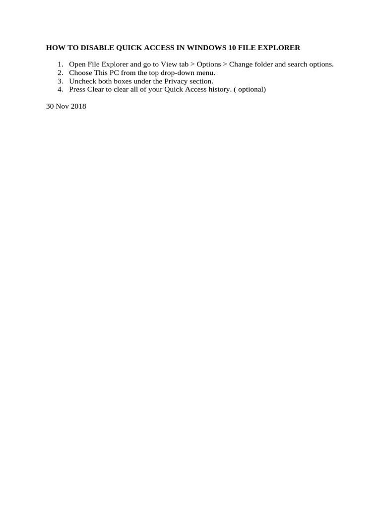 How To Disable Quick Access In Windows 10 File Explorer Pdf 0650