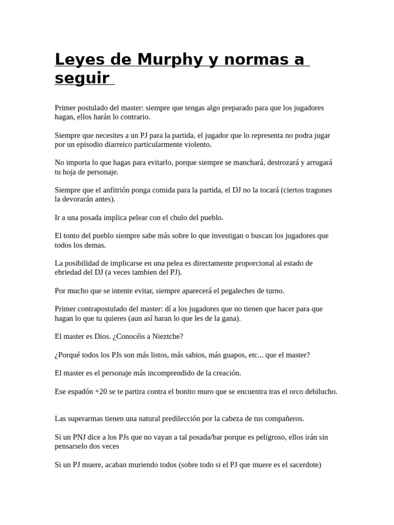 Leyes de Murphy Del Rol | PDF