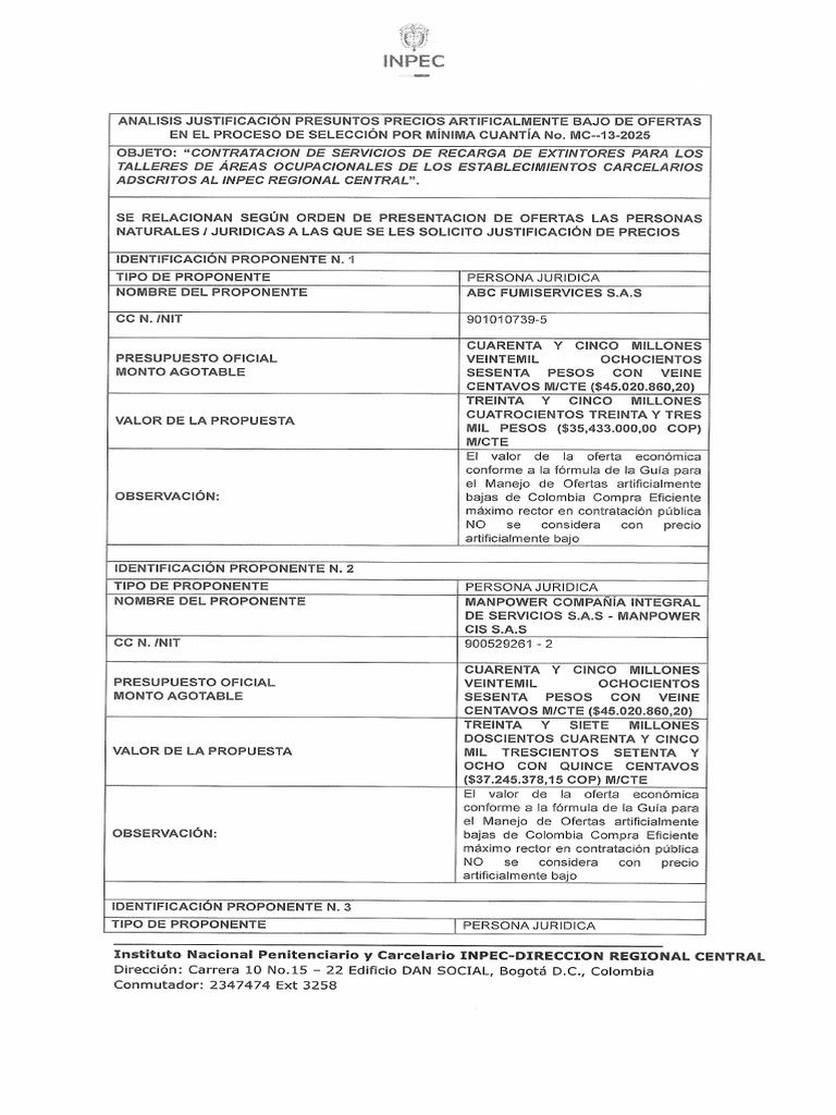 Analisis Precios Oferta Economica MC 13 2025 | PDF