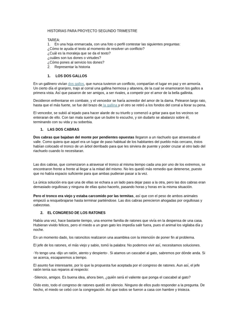 Teresa 2do Cuentos para Proyecto 2do Bachill 2do Trim | PDF | Libro del Génesis