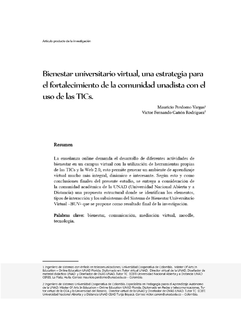 Bienestar Universitario Virtual, Una Estrategia para El Fortalecimiento de La Comunidad Unadista ...