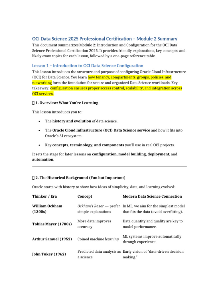 OCI Data Science Module2 Summary | PDF | Computer Network | Machine ...