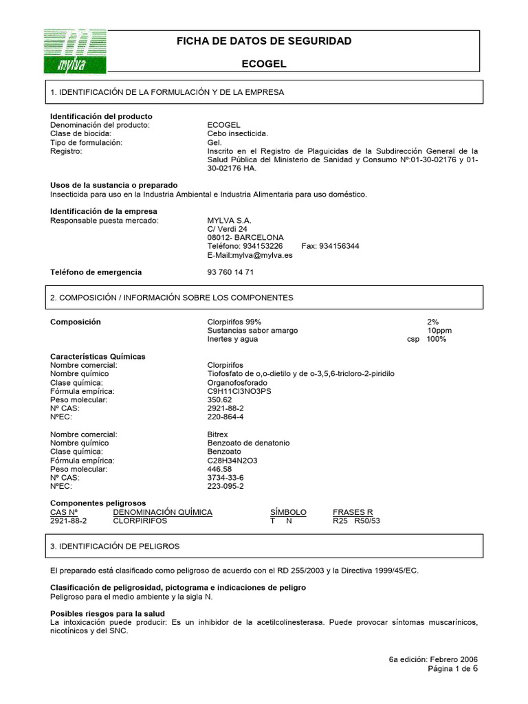 (HS) - ECOGEL CUCARACHAS-min | PDF | Agua | Toxicidad