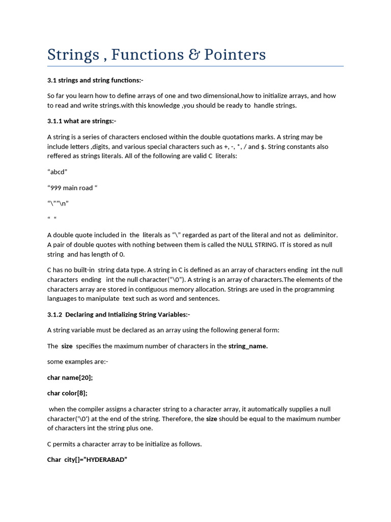 Strings, Functions&Pointers | PDF | Pointer (Computer Programming ...