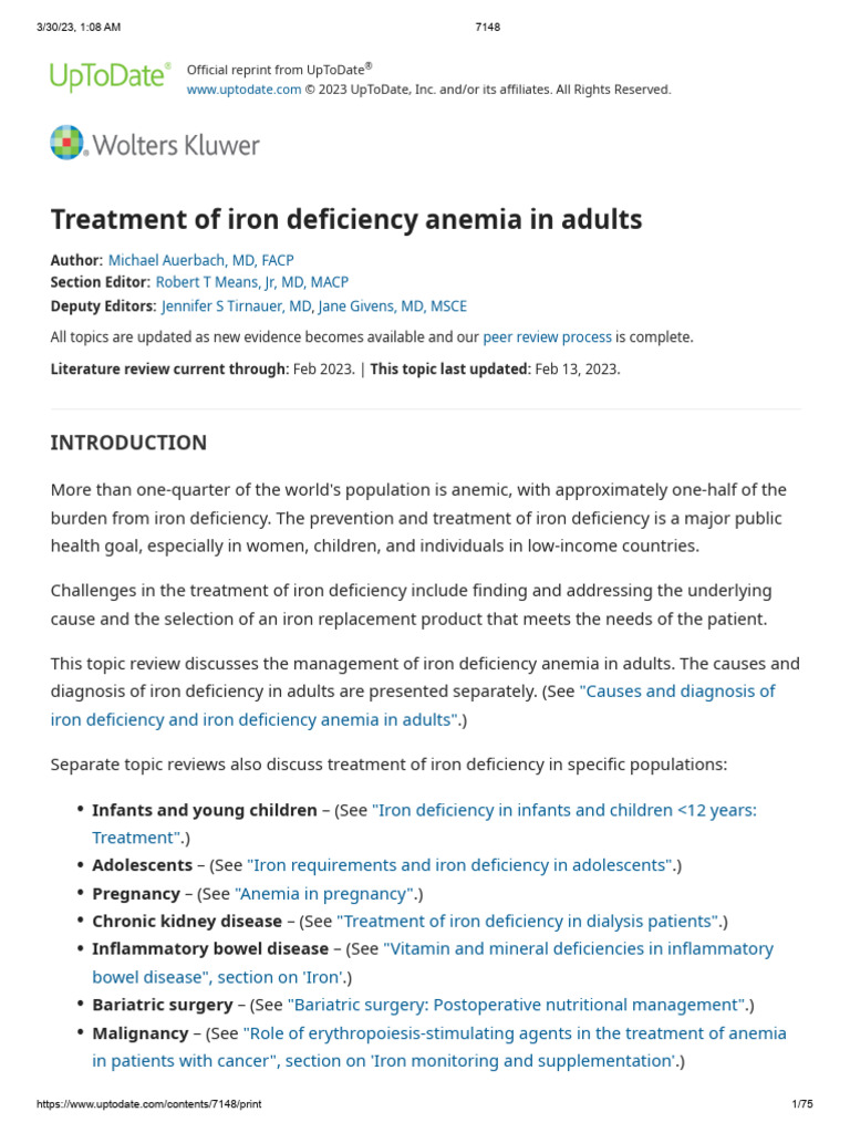 Treatment of Iron Deficiency Anemia in Adults | PDF | Inflammatory ...