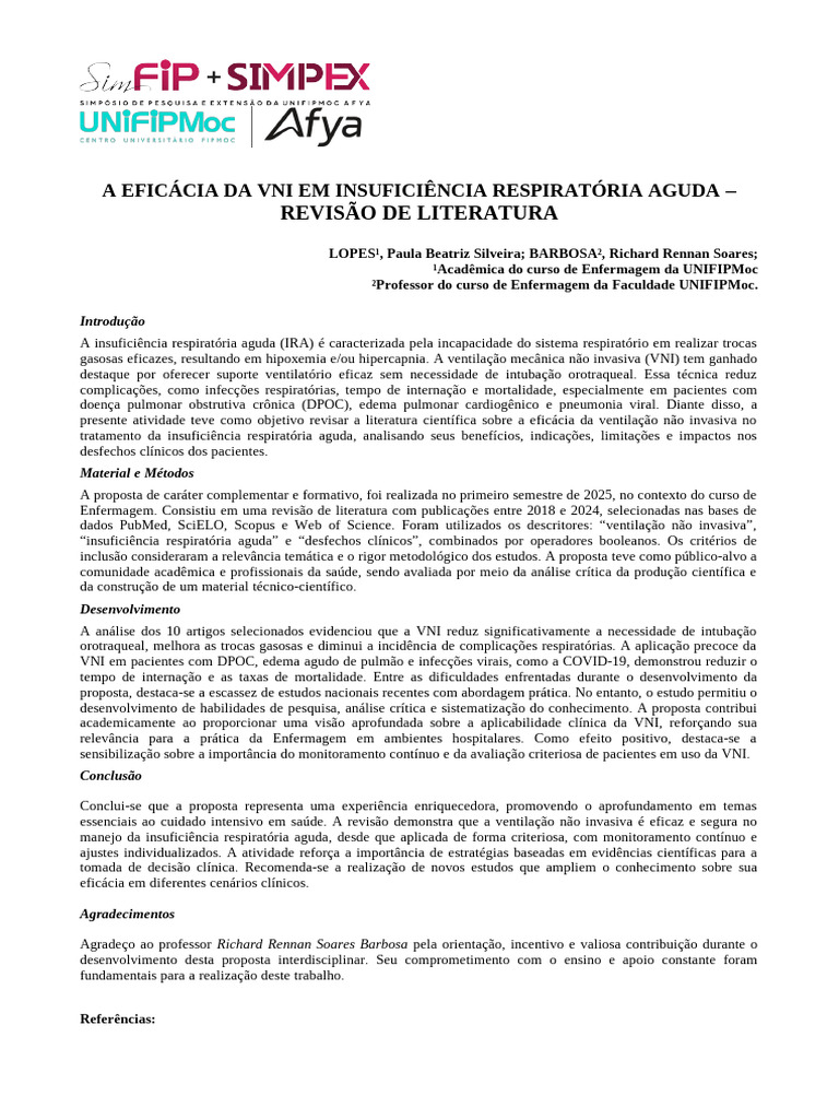 Eficácia da VNI na Insuficiência Respiratória | PDF | Doença de ...