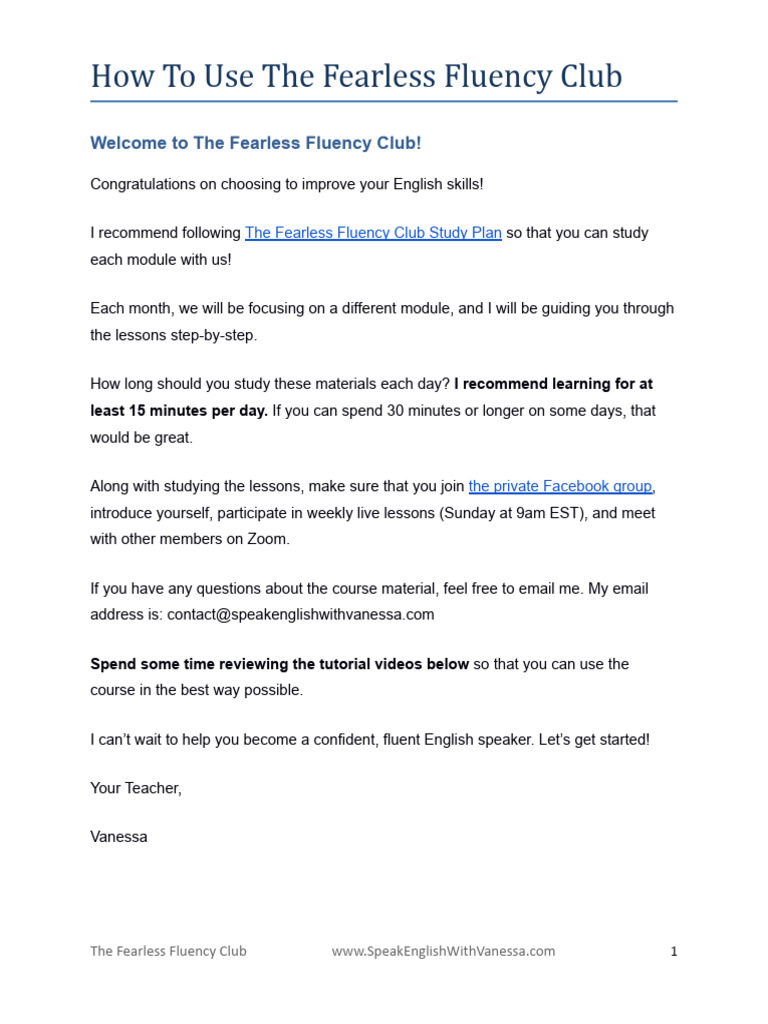 Fearless Fluency Club Study Guide | PDF | Fluency | Communication
