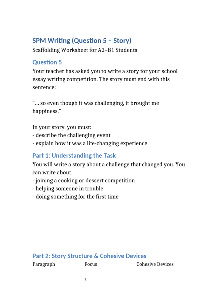 SPM Story Scaffolding A2 B1 | PDF