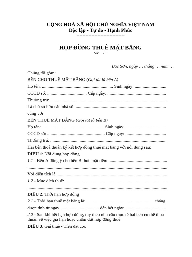 Hop Dong Thue Mat Bang | PDF