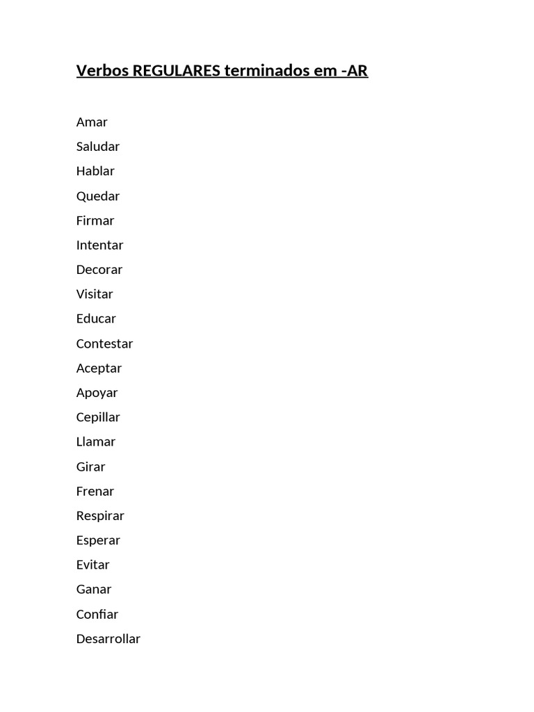 Verbos Terminados en AR | PDF