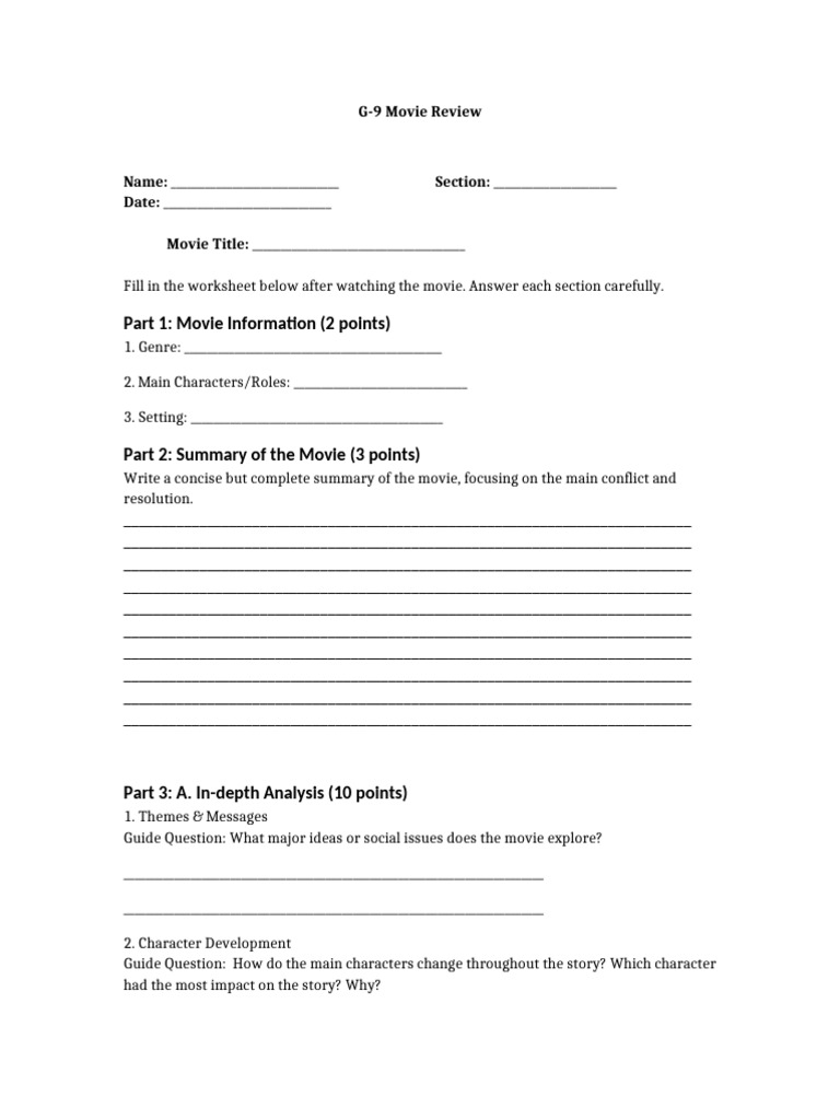 Movie Review Worksheet and Rubric-1 | PDF | Plot (Narrative)