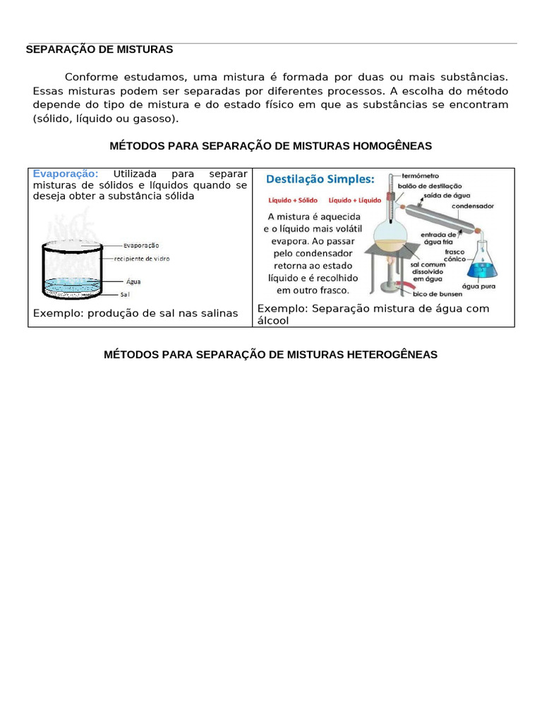 Métodos de Separação de Misturas | PDF | Mistura | Química