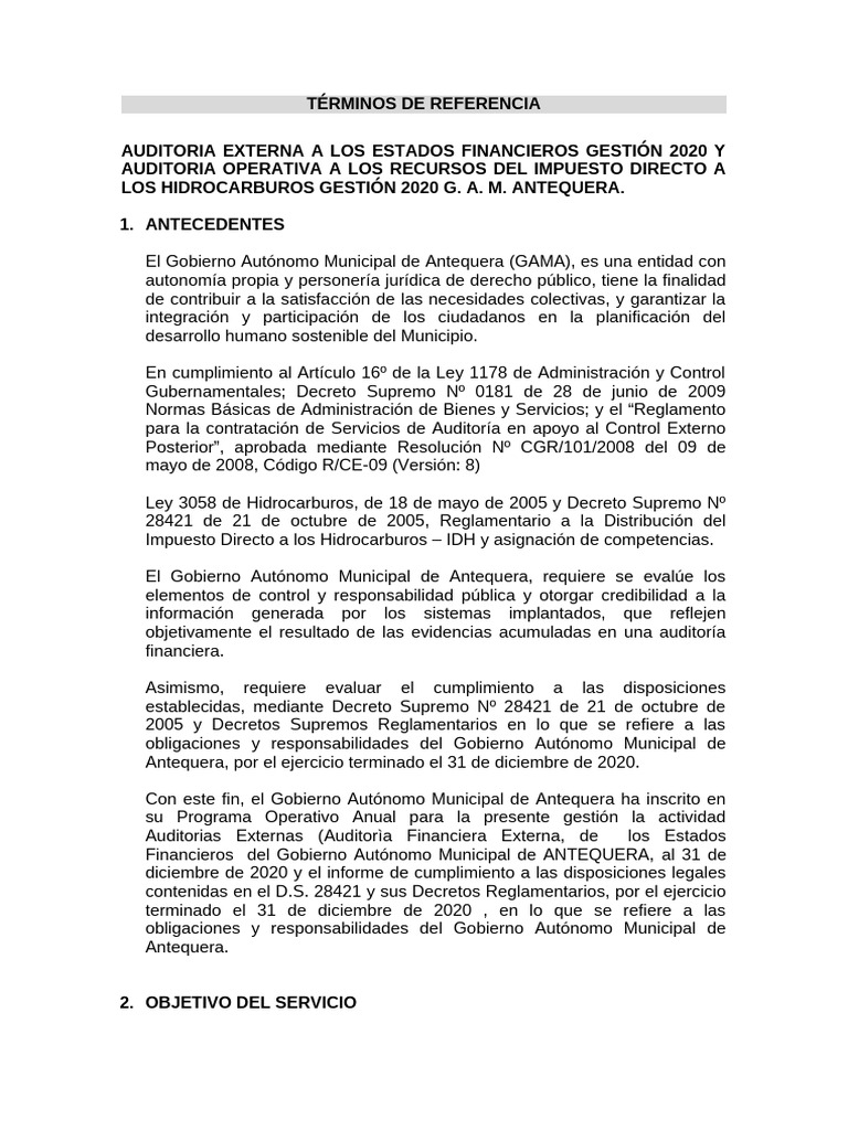 Términos de Referencia - Auditoria - 2020 | PDF | Auditoría | Contabilidad
