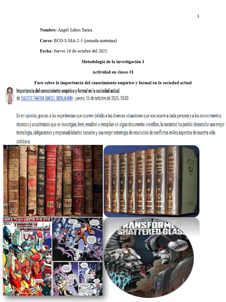 Actividad en Clases Sobre La Importancia Del Conocimiento Empírico y ...