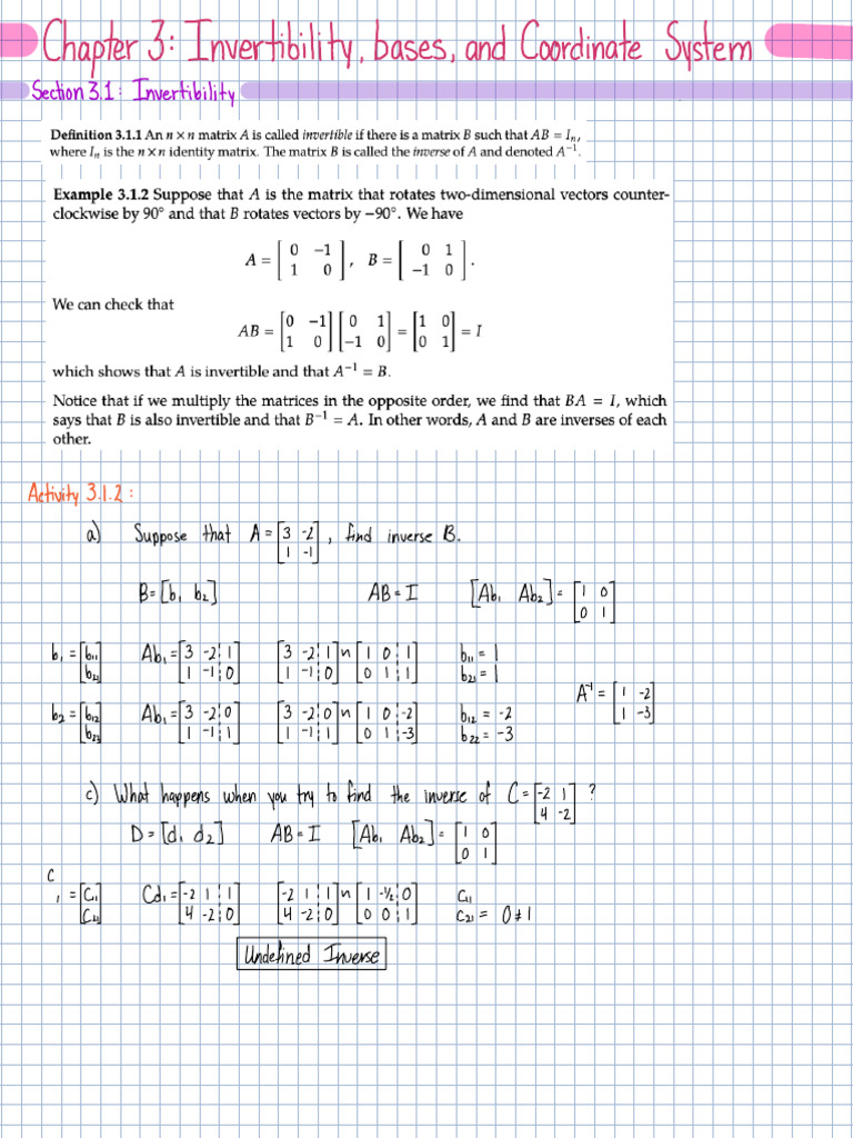 Linear Algebra: Invertibility, Bases and Coordinate Systems | PDF ...