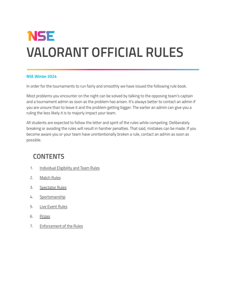 VALORANT NSE Winter 2024 Rules Guide | PDF | Asset Forfeiture
