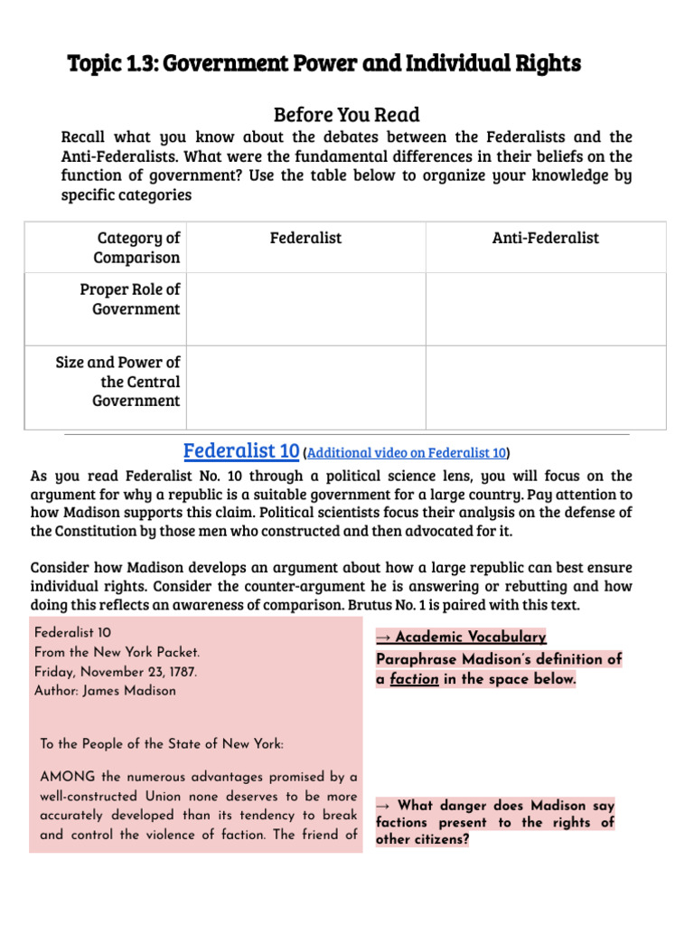 Federalist 10 Vs Brutus 1 Analysis | PDF | James Madison | Government