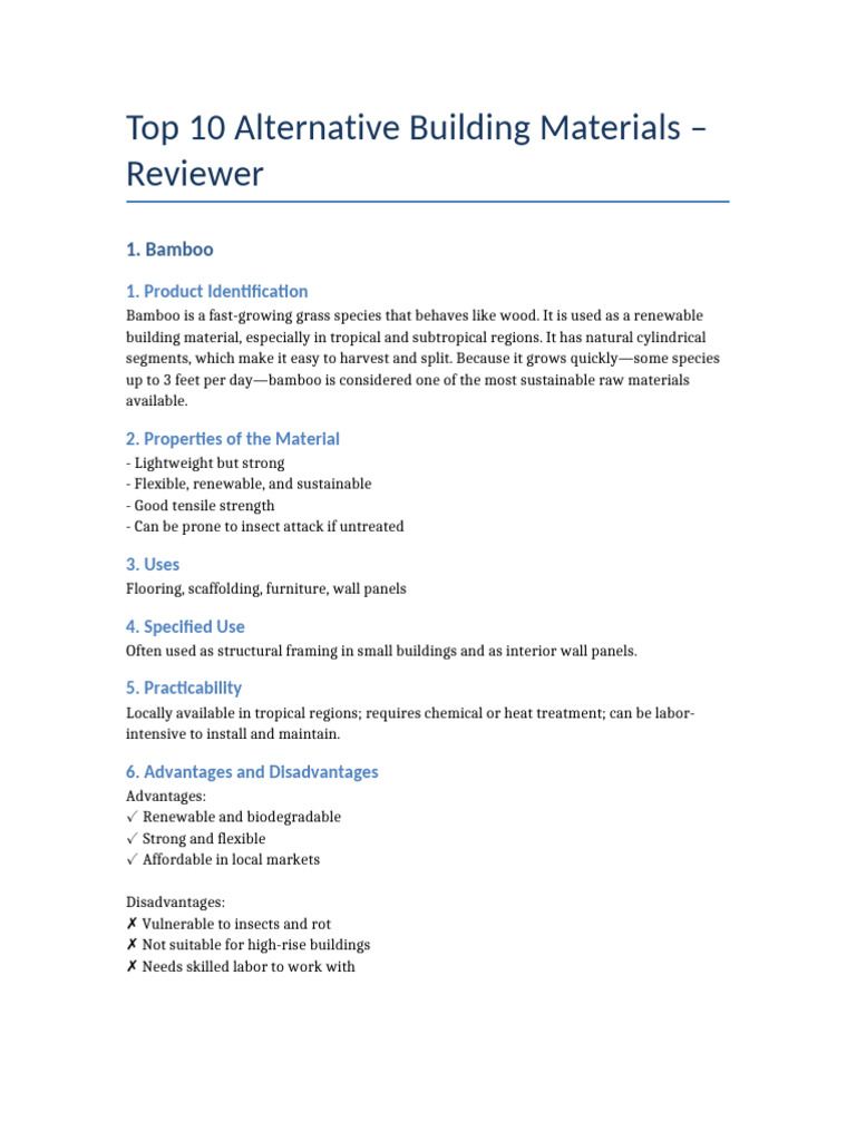 Top 10 Alternative Building Materials Part1 | PDF | Building Technology ...
