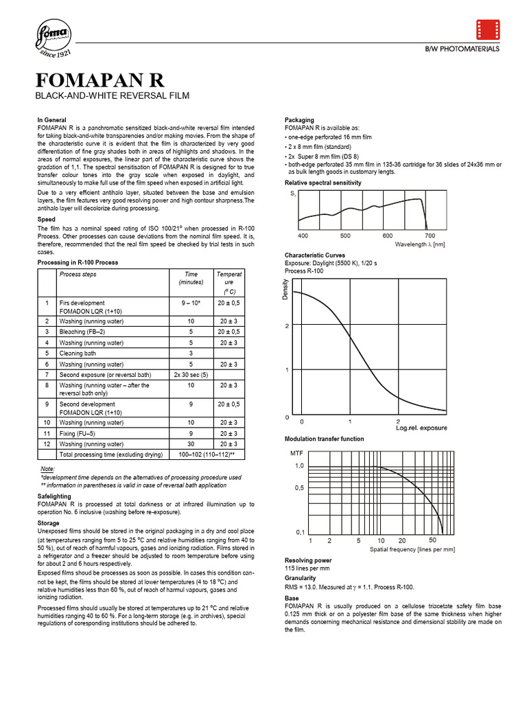 FOMAPAN R Black-and-White Film Guide | PDF | Film Speed