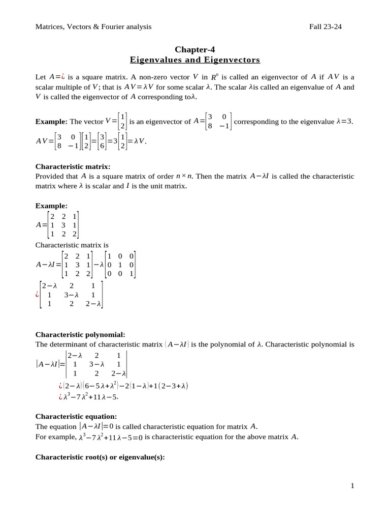 1.eigenvalues, Eigenvectors and Vector Space - Fall 23-24 | PDF | Eigenvalues And Eigenvectors ...