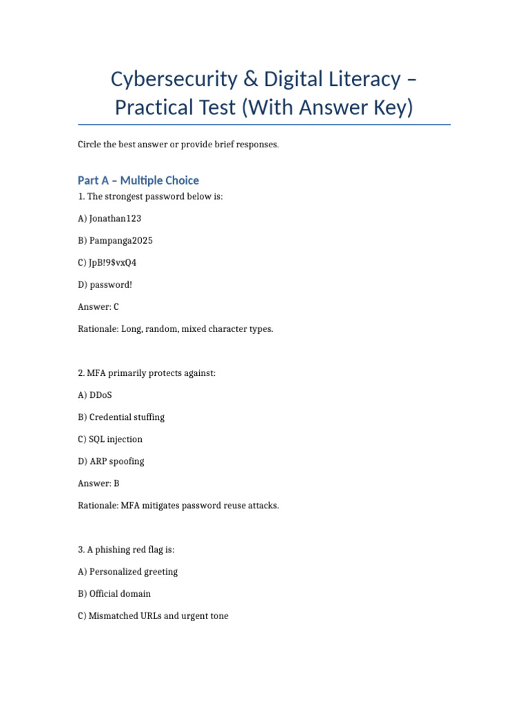 Cybersecurity Test with Answers | PDF