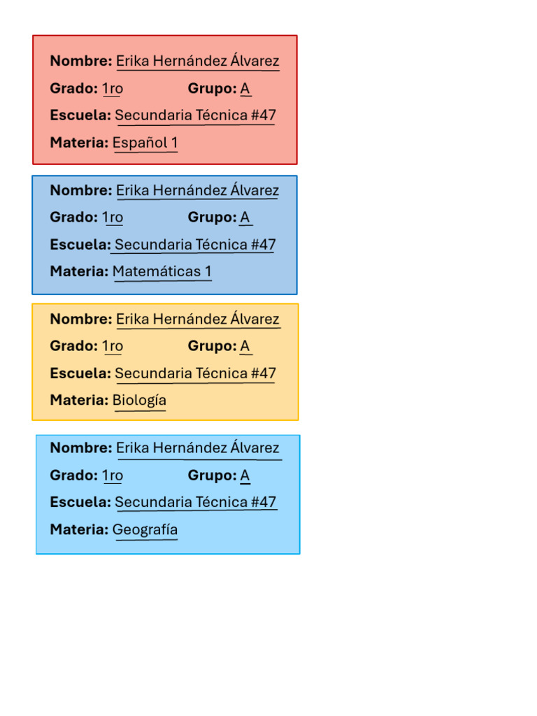 Materias de Erika Hernández 1ro A | PDF