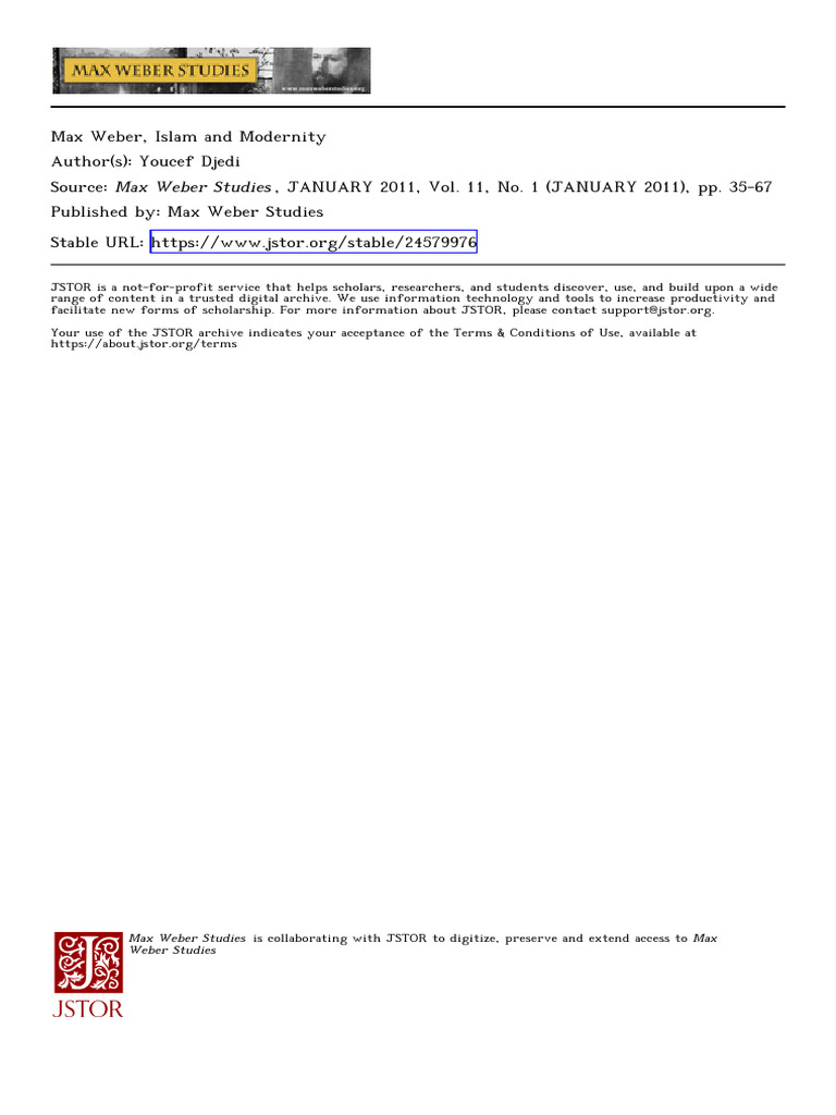 Djedi MaxWeberIslam 2011 | PDF | Max Weber | Protestantism