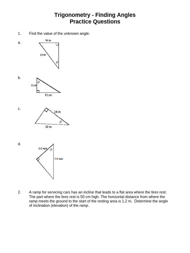 Prim Trig Angles Practice | PDF