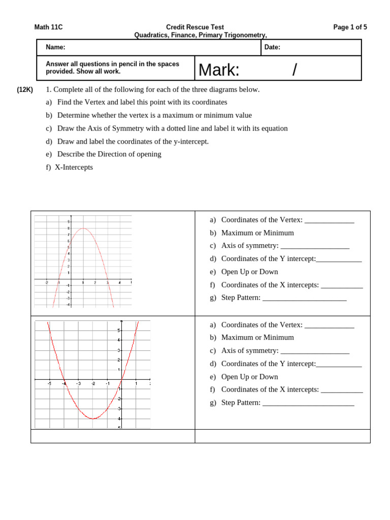 Quadratics, Finance, Primary Trig Test - Credit Rescue | PDF ...