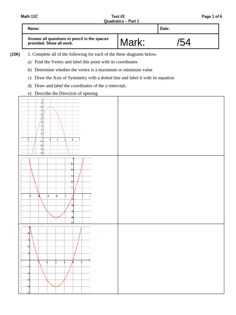 Math 11C Quadratics Test #2 Guide | PDF | Theoretical Computer Science ...