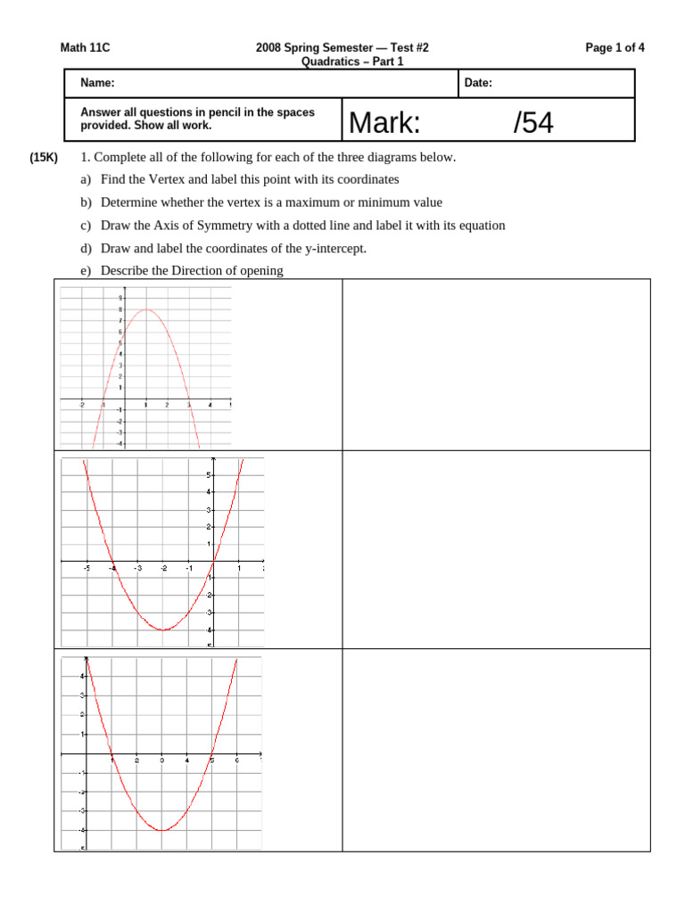 Test 2 Quadratics 1-Final | PDF | Mathematical Relations | Theoretical ...