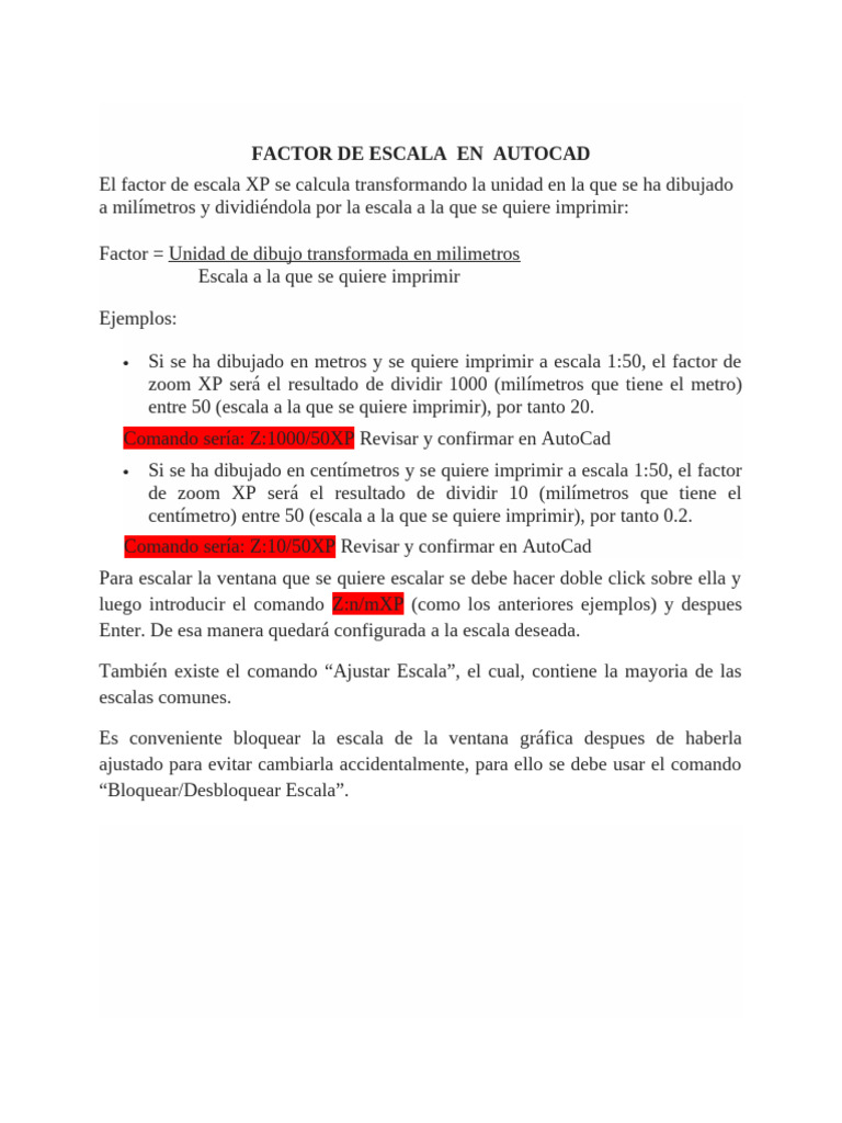 Factor de Escala en AutoCAD: Guía Práctica | PDF | Impresora ...