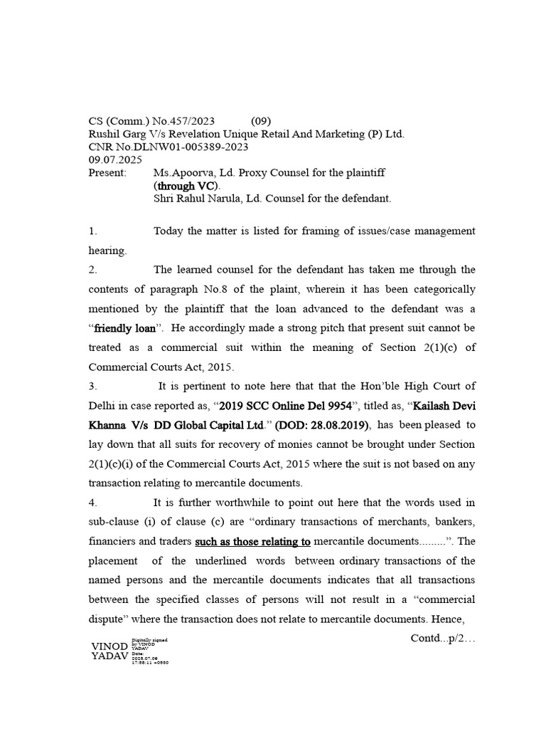 Commercial Suit Issue Hearing Update | PDF | Common Law