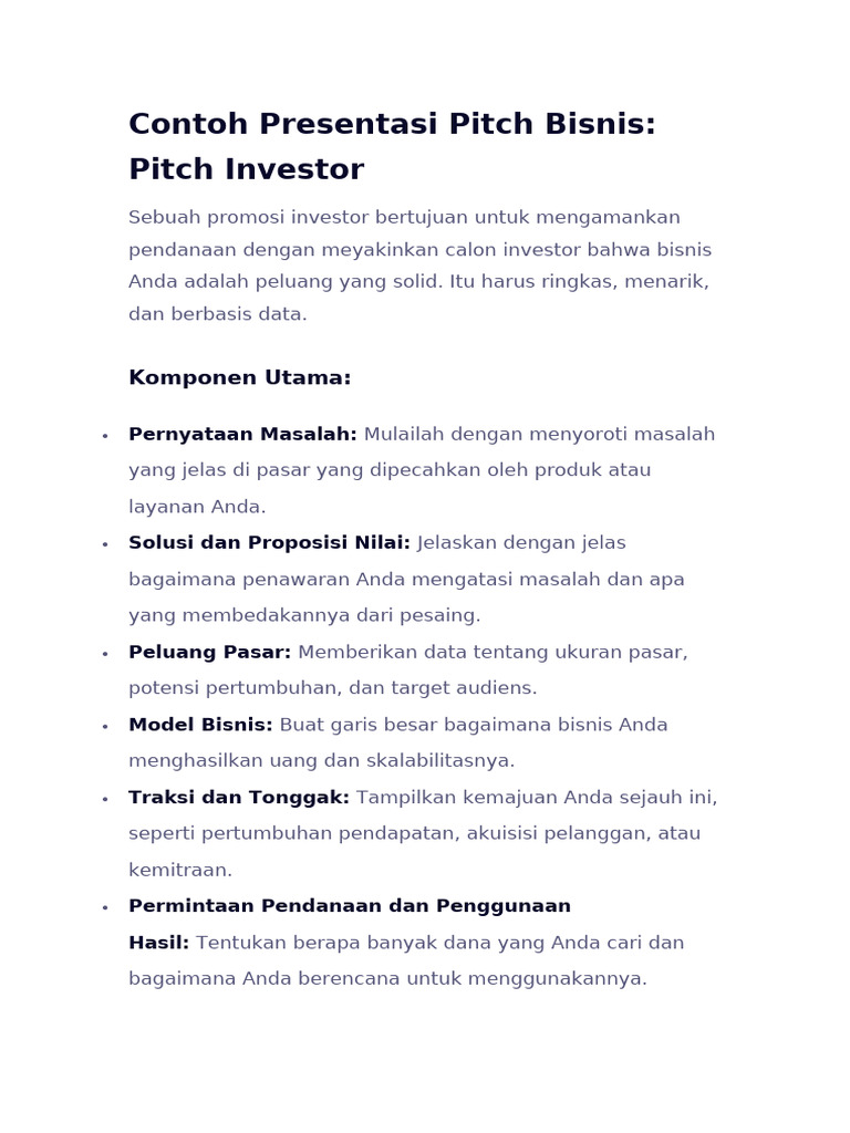Panduan Pitch Bisnis untuk Investor | PDF