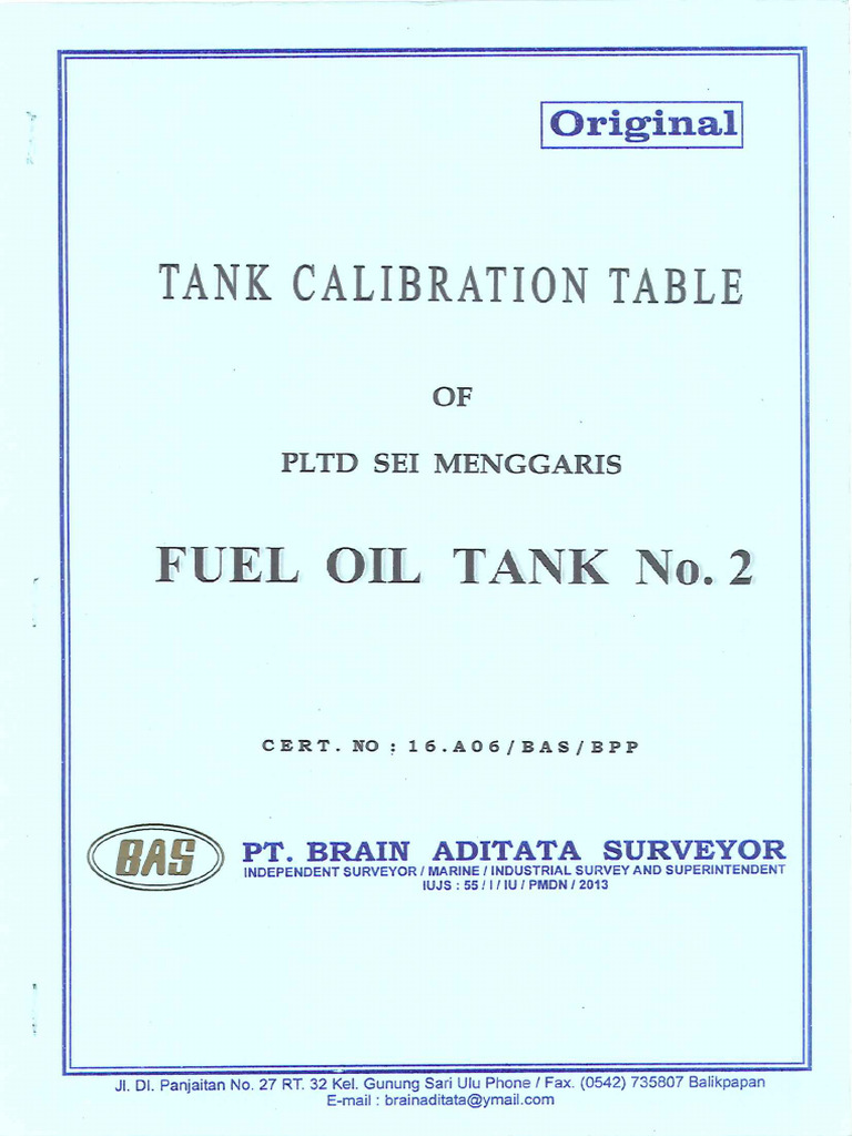 Tabel Kalibrasi Tanki - Sei Menggaris 2 | PDF