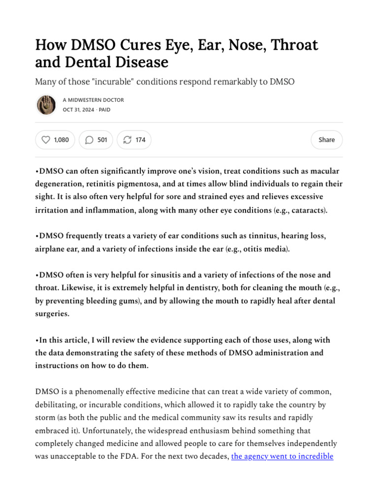 How DMSO Cures Eye, Ear, Nose, Throat and Dental Disease | PDF ...