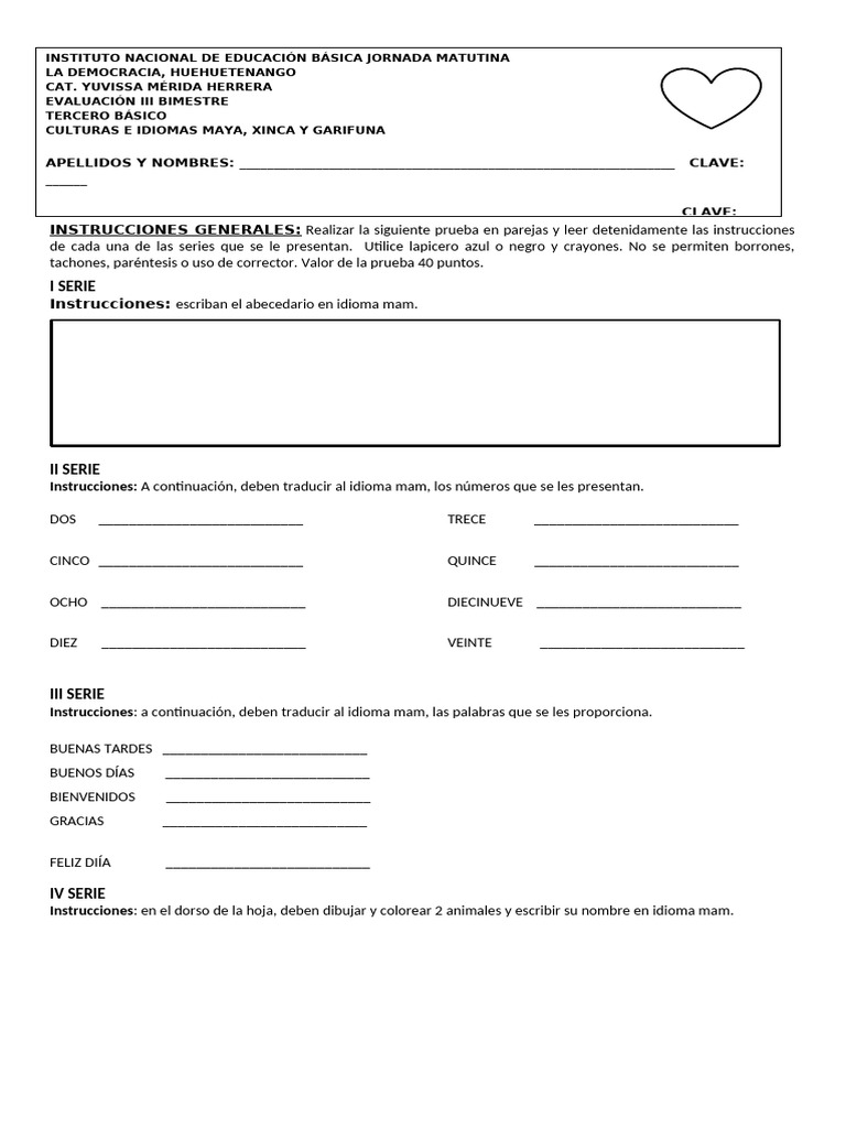 Prueba de idioma mam para estudiantes | PDF