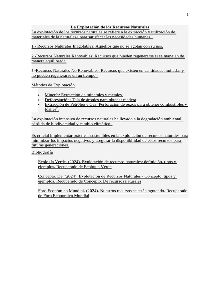 Explotación Sostenible de Recursos Naturales | PDF