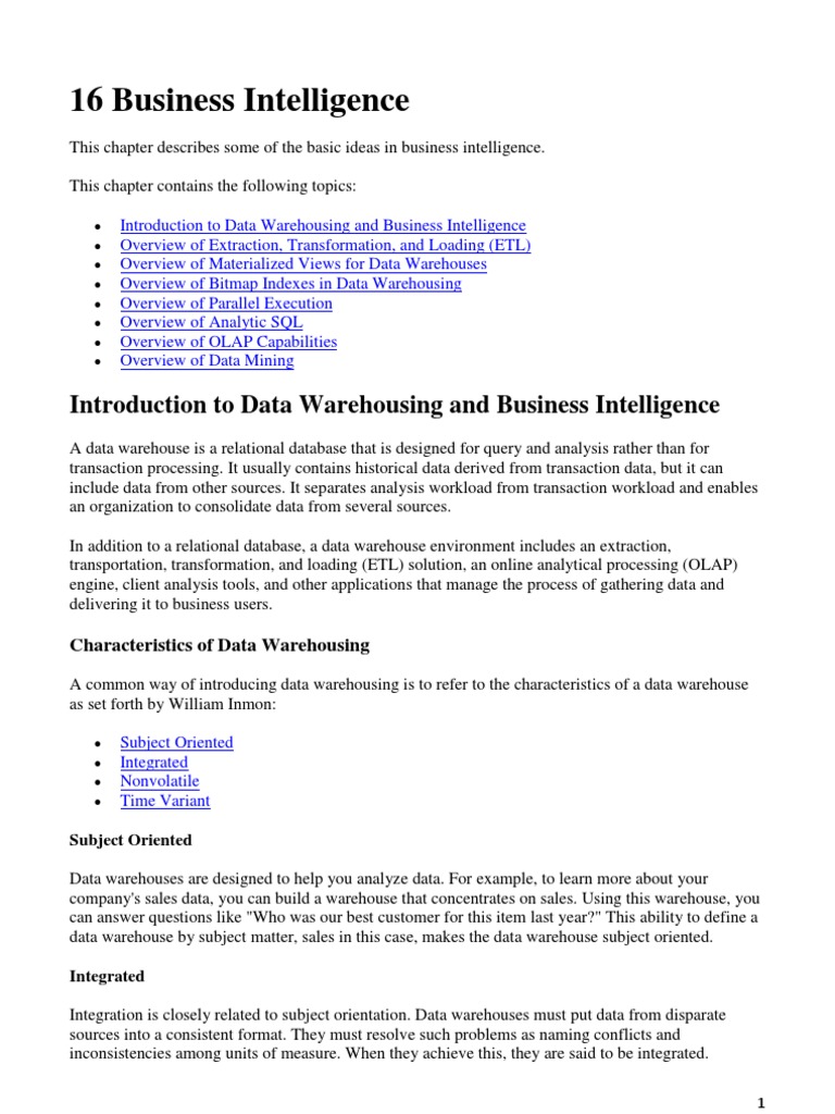 Business Intelligence and Data Warehousing | PDF | Data Warehouse ...