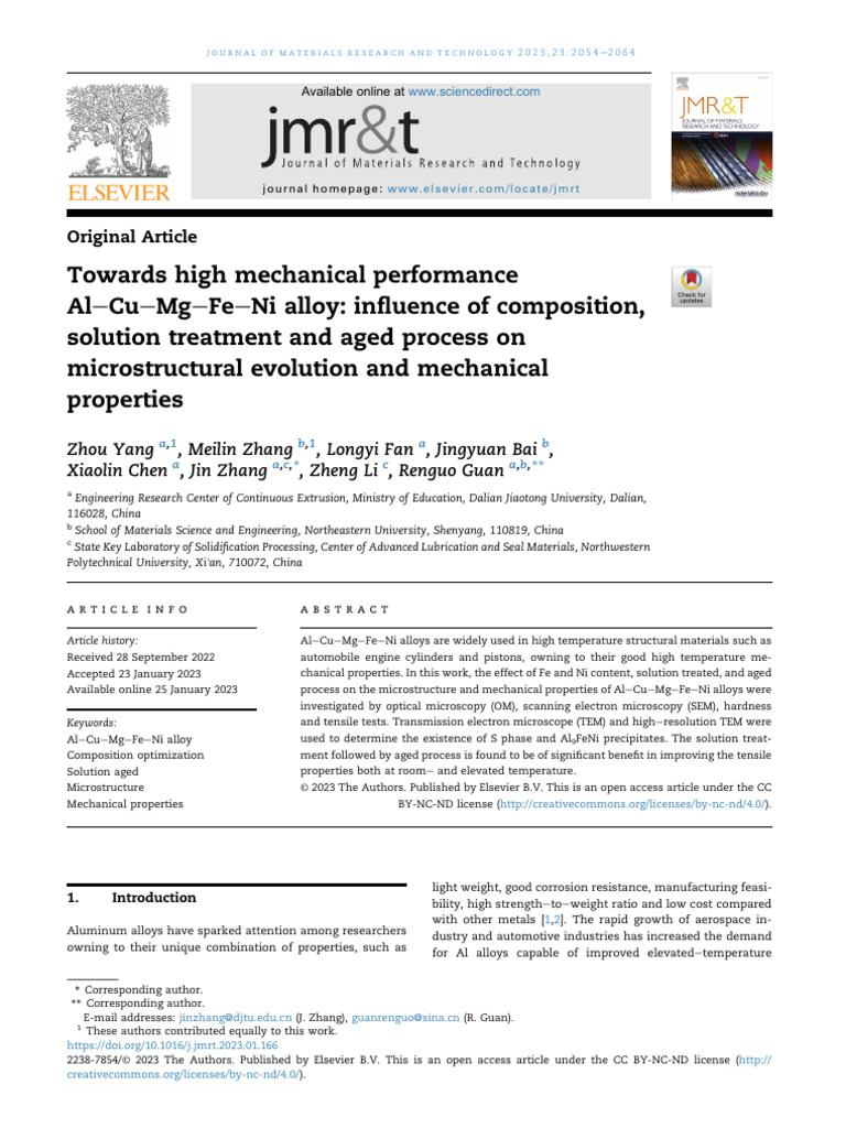 Mechanical Properties of AleCueMgeFeeNi Alloy | PDF | Heat Treating | Alloy