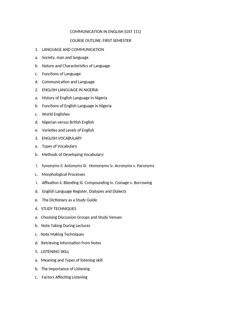 English Communication Course Outline | PDF