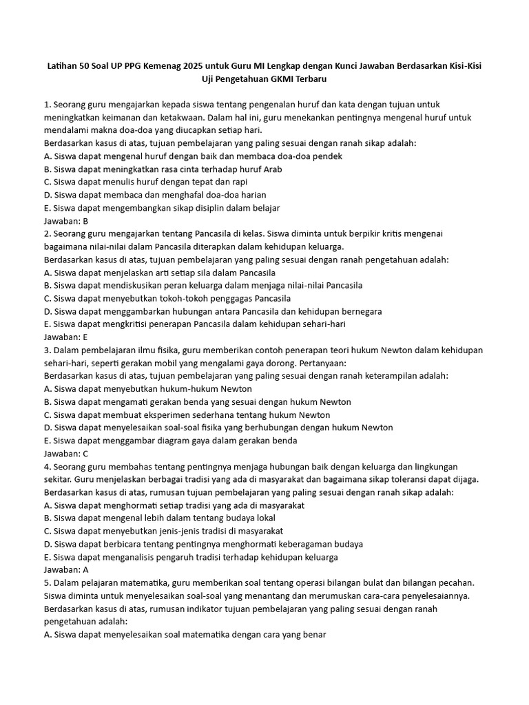 Soal UP PPG Kemenag 2025 untuk Guru MI | PDF