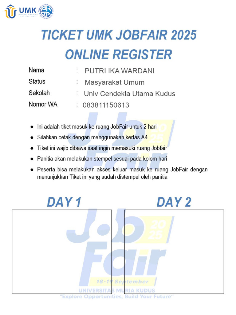Tiket Online Umk Jobfair 2025 - Putri Ika Wardani | PDF