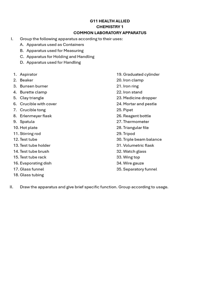 Common Laboratory Apparatus in Chemistry | PDF