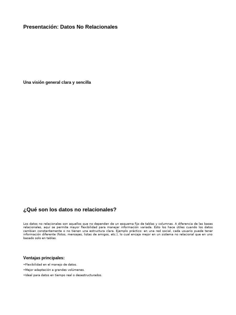 Presentacion Datos No Relacionales Extendida | PDF | Bases de datos | Big Data