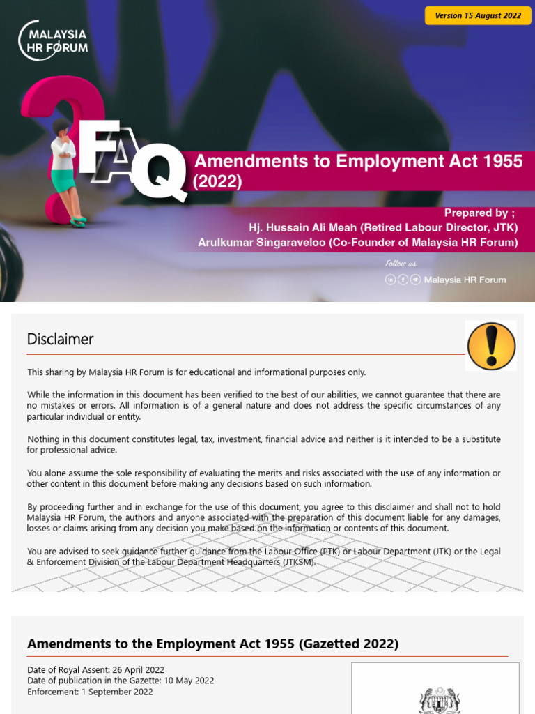 FAQ - Employment Act 1955 Amendment (2022) Updated-1 | PDF | Employment ...