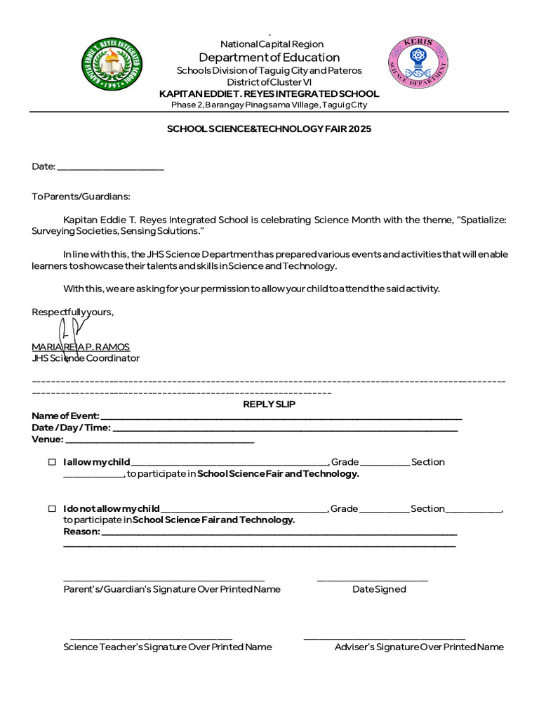 Science Fair Parents Permit 2025 | PDF