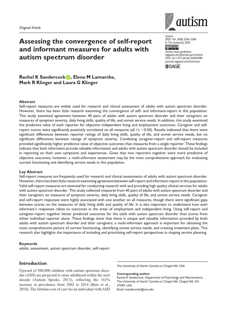 Assessing The Convergence of Self-Report and Informant Measures For ...