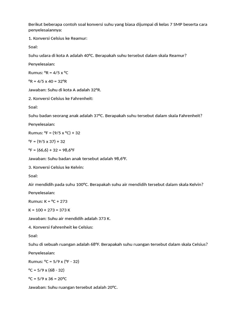 Berikut Beberapa Contoh Soal Konversi Suhu Yang Biasa Dijumpai Di Kelas ...